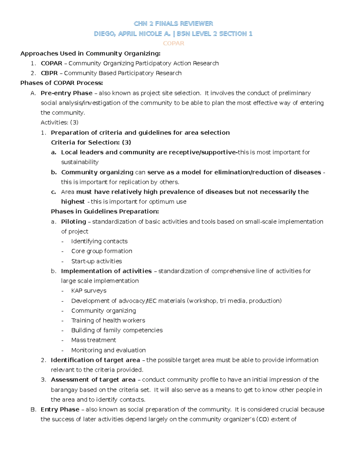 CHN 101: Data Collection Methods in Community Health Nursing - Studocu