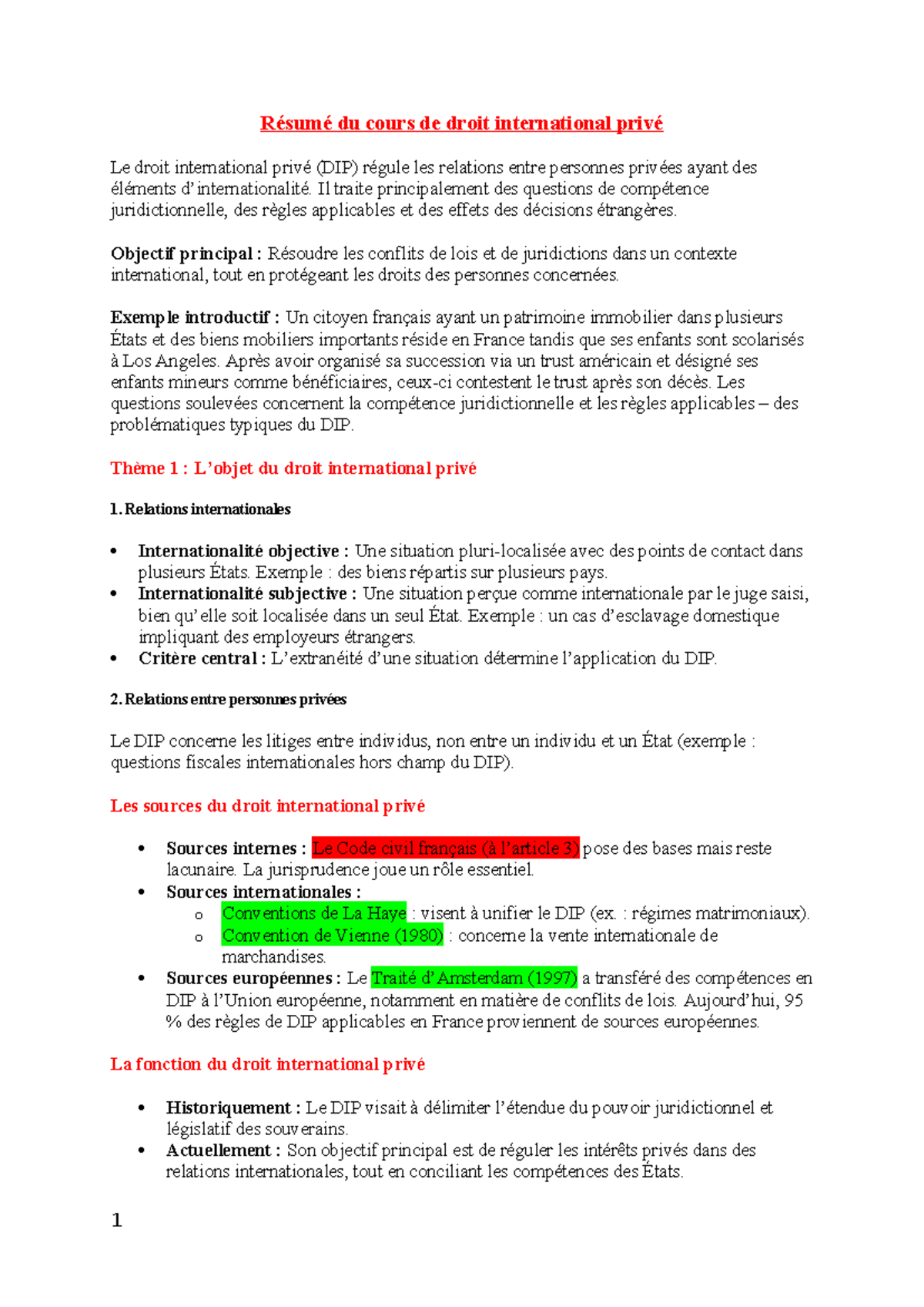 Résumé du cours de Droit International Privé (DIP) - Fiche d'étude ...