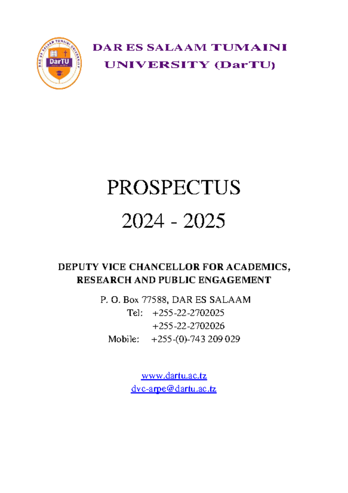 DarTU Prospectus 2024-2025: Academic Programs & University Life - Studocu
