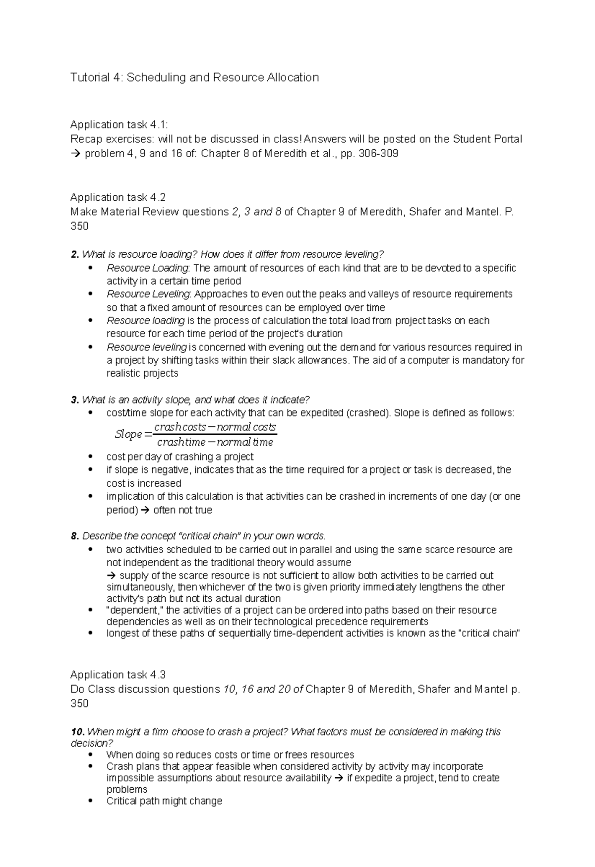 Tutorial 4: Scheduling & Resource Allocation Assignments (Chapter 8 & 9 ...