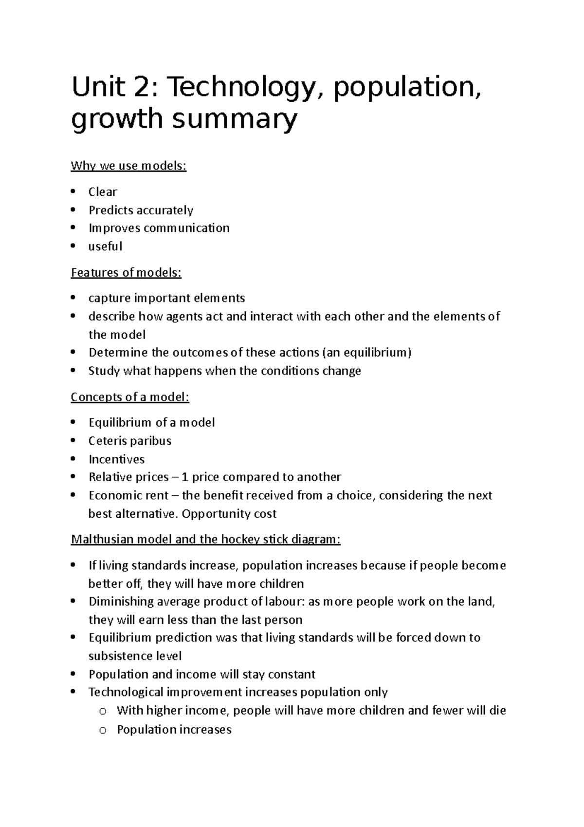 Unit 2 summary - Unit 2: Technology, population, growth summary Why we ...
