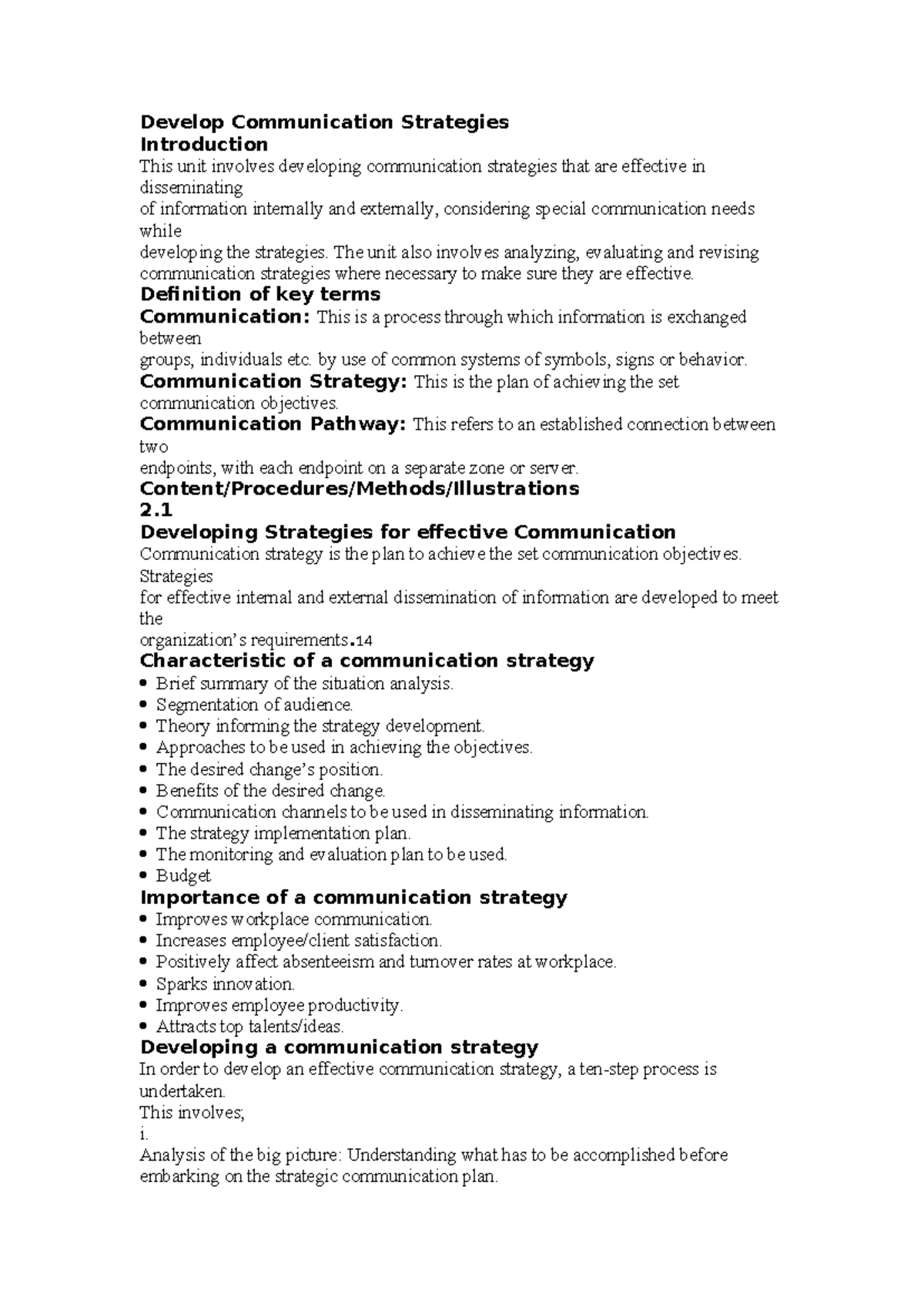 Developing Effective Communication Strategies (Unit Code: COM-202 ...