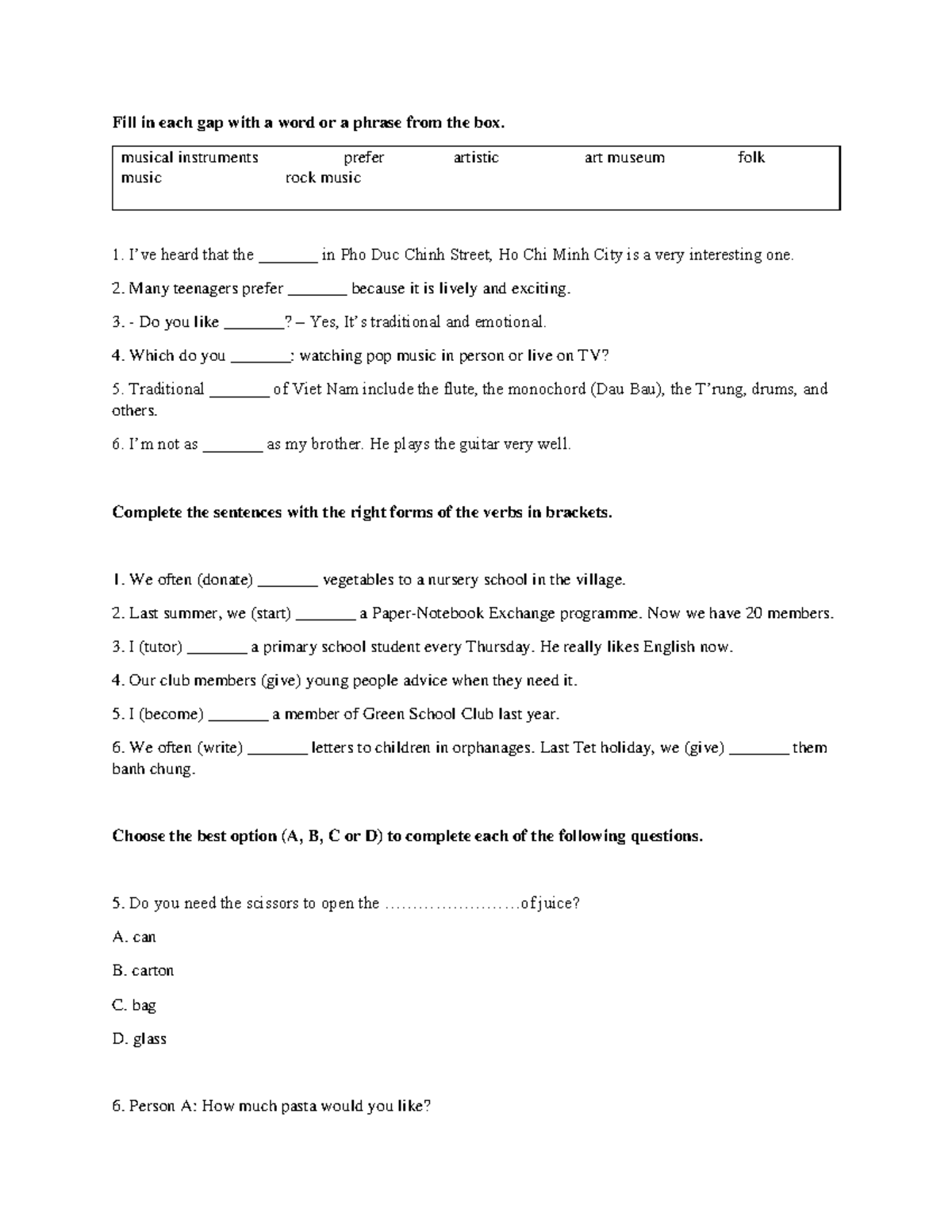 Homework Grade 7: Fill in the Gaps & Complete the Sentences - Studocu
