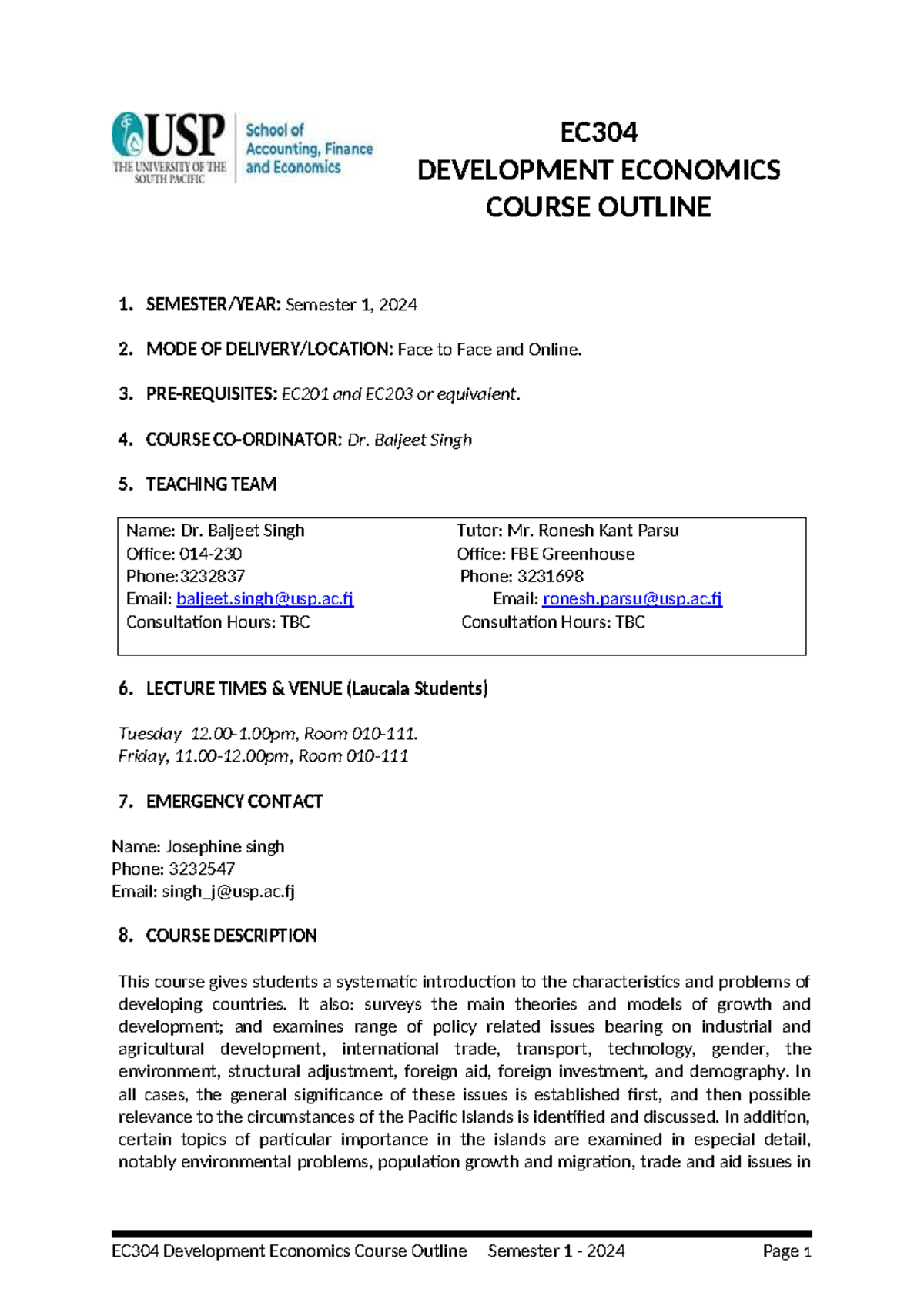EC304 Development Economics Course Outline - S1 2024 - Studocu
