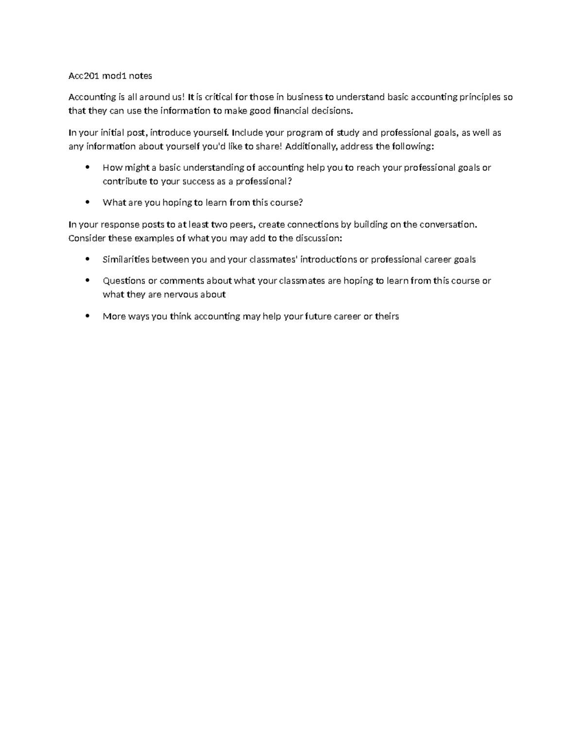 Acc201 Mod1 Notes Acc201 Mod1 Notes Accounting Is All Around Us It