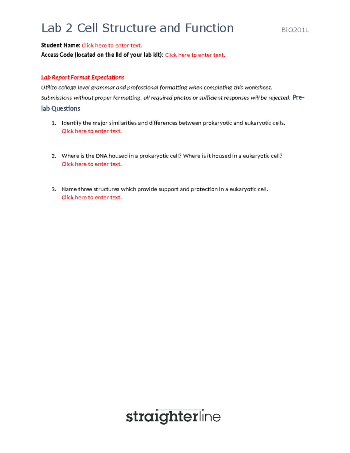 BIO201 Lab 2 - Cell Structure and Function Worksheet - Studocu