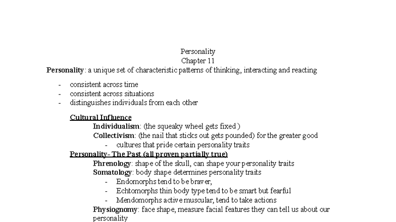 Psychology 101: Chapter 11 - Exploring Personality Theories - Studocu