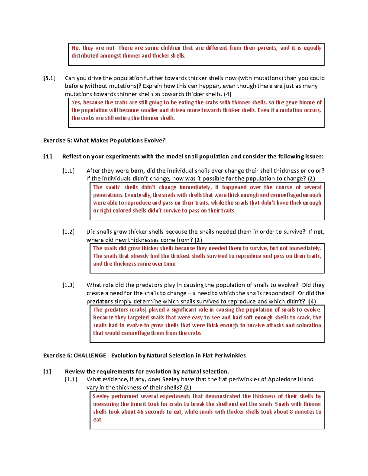 Lab 1 - Evolution of Snails: Natural Selection TLN 8 - Studocu