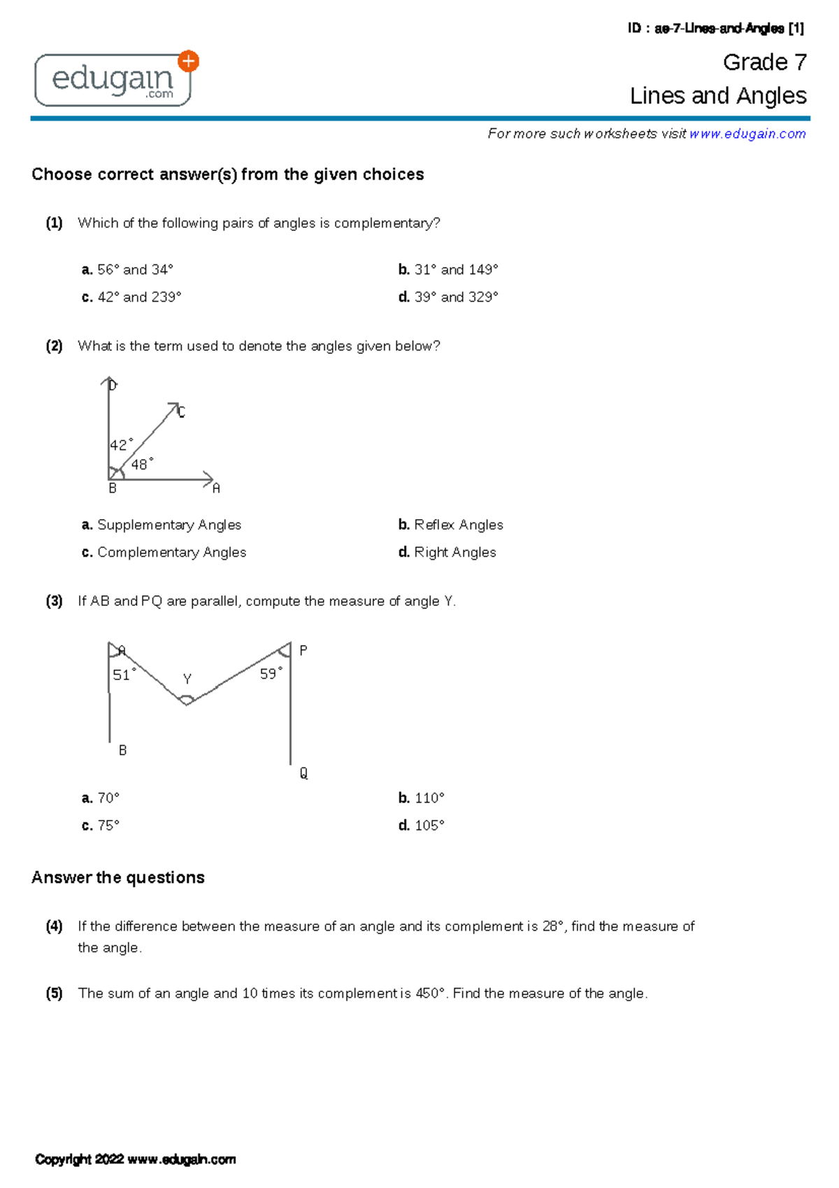 Geometry and angles properties - Grade 7 Lines and Angles For more such ...