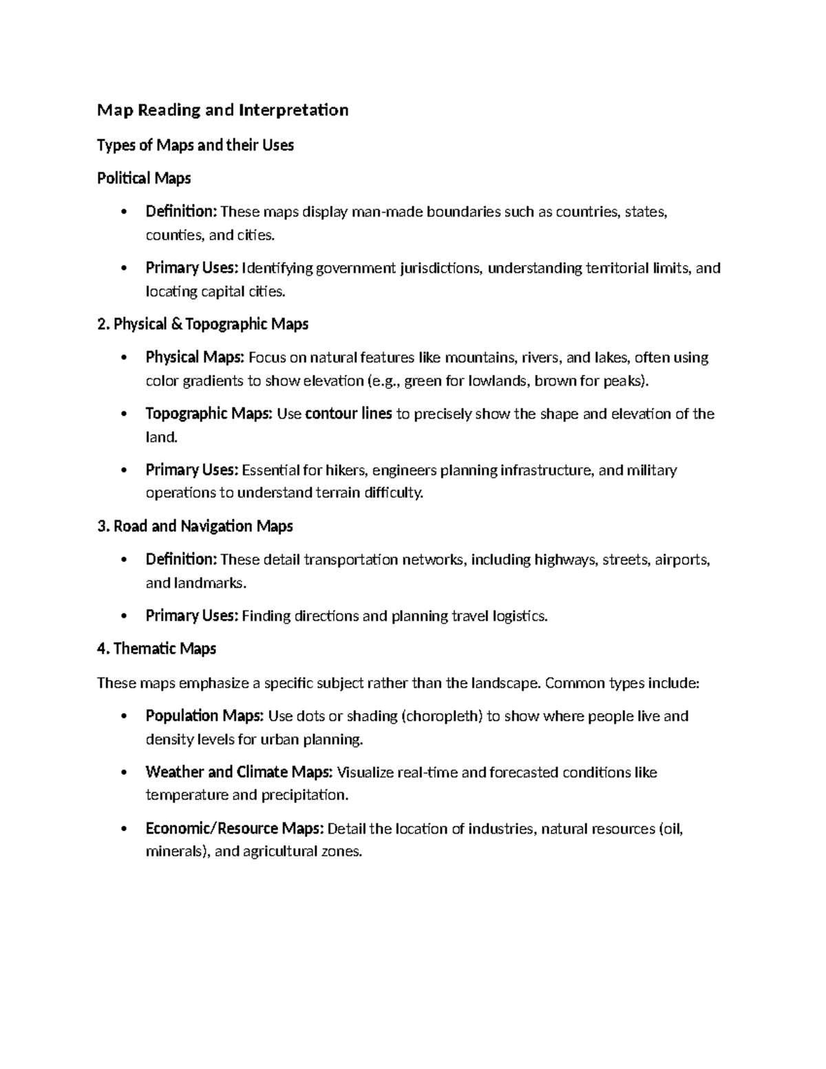 Map Reading & Interpretation: Types of Maps and Their Uses - Studocu