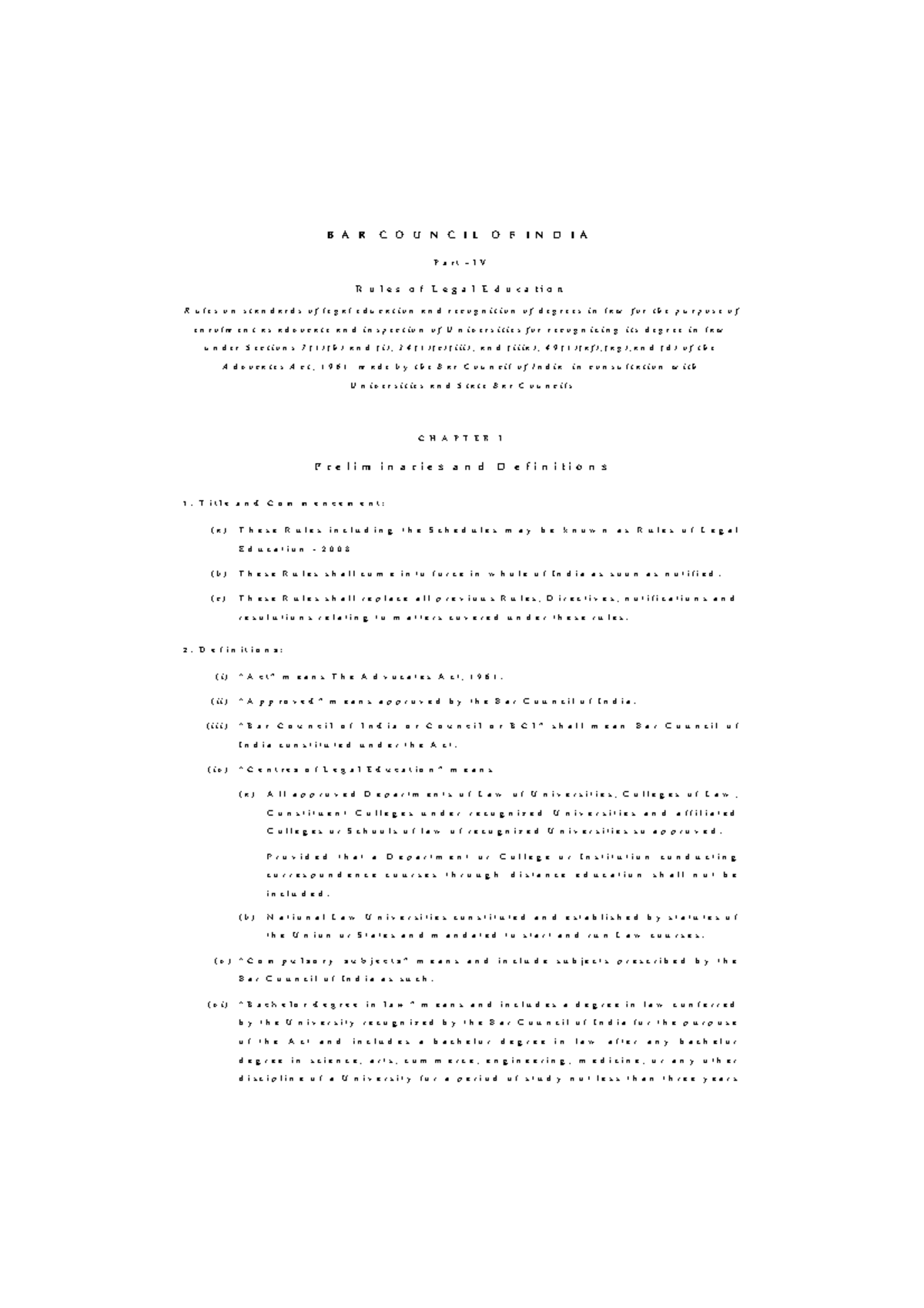 BCI Rules 2008: Standards for Legal Education & Degree Recognition - Studocu