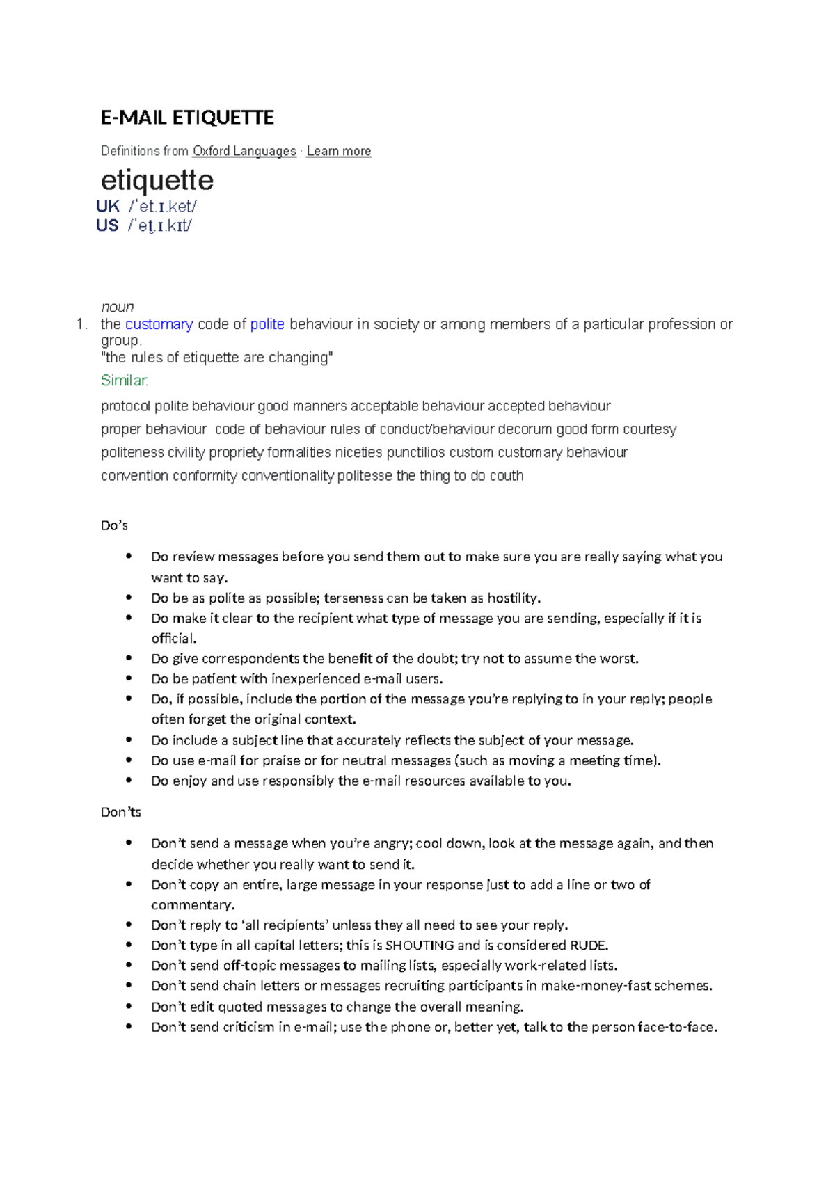 E-mail Writing Etiquette: Guidelines for Effective Communication - Studocu