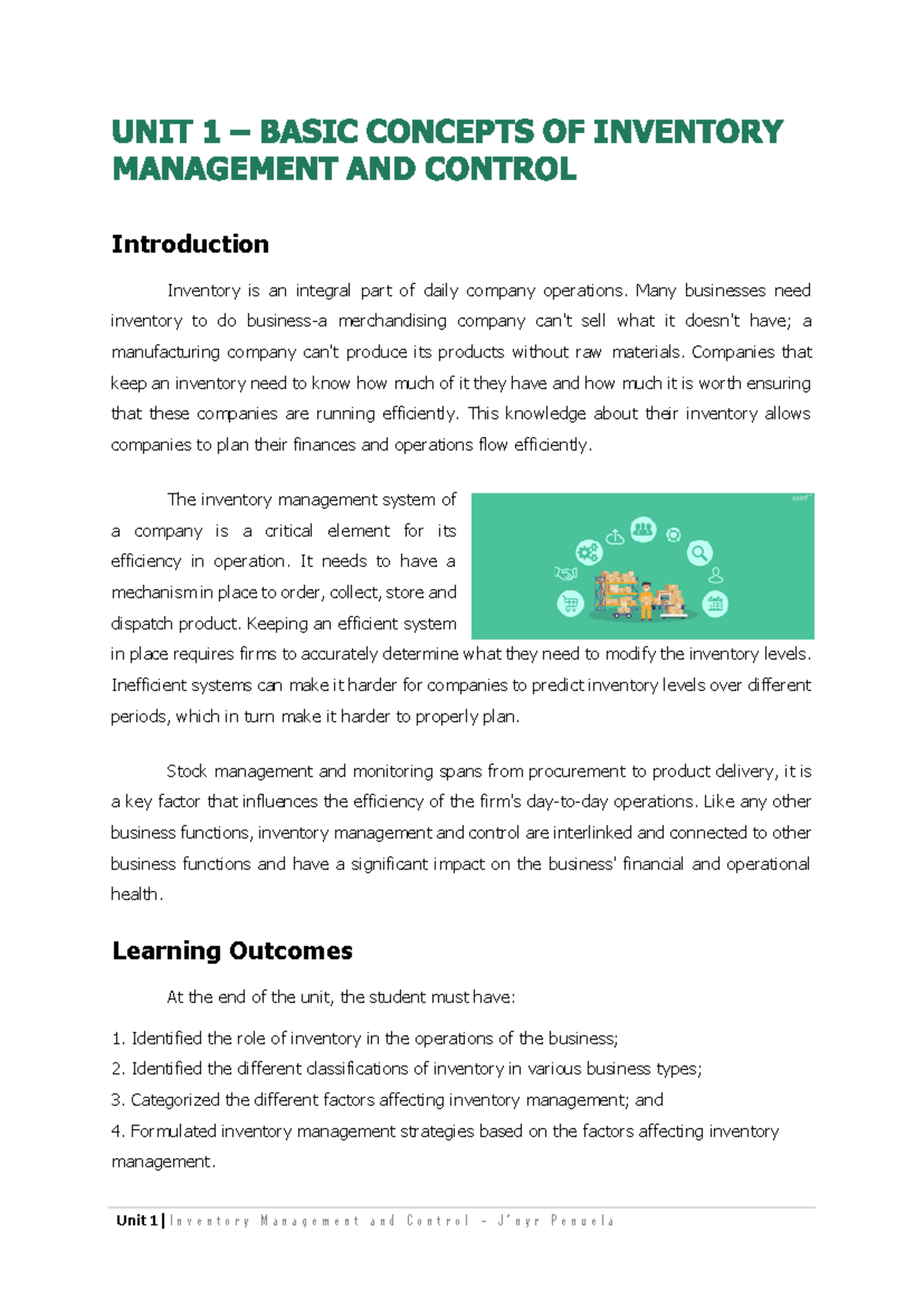 Unit 1: Fundamentals of Inventory Management & Control (Final Exam ...