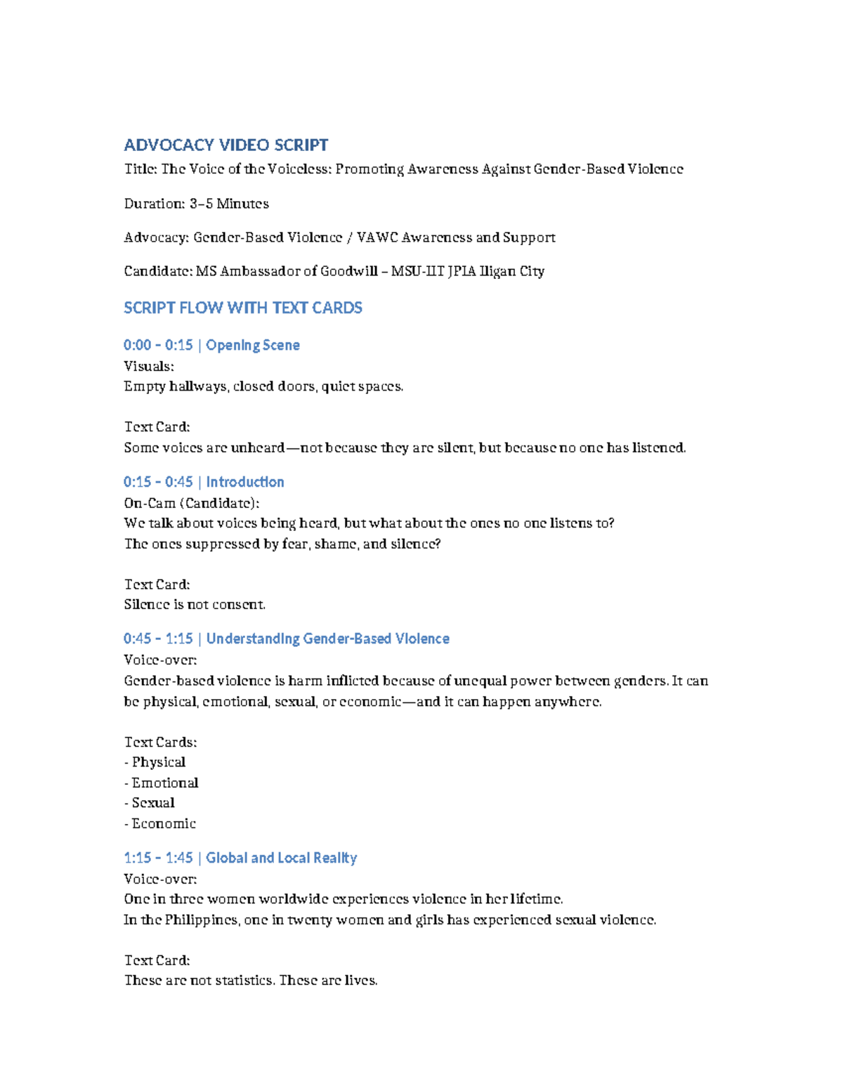 Final Advocacy Video Script: The Voice of the Voiceless - Studocu