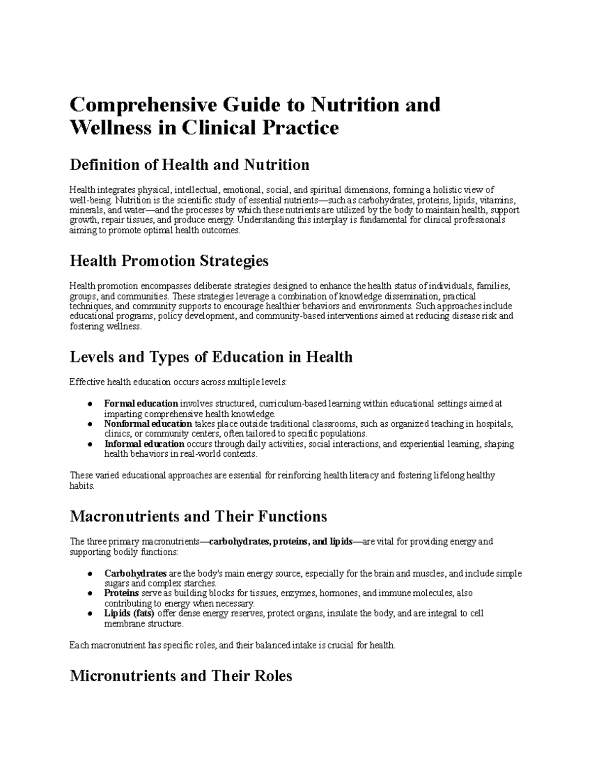 Comprehensive Guide to Nutrition & Wellness in Clinical Practice - Studocu