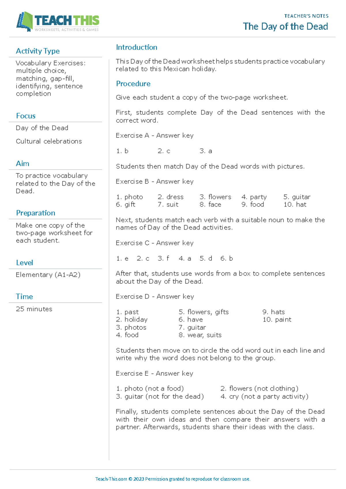 Actividad 2: Day of the Dead Worksheets & Activities - Studocu