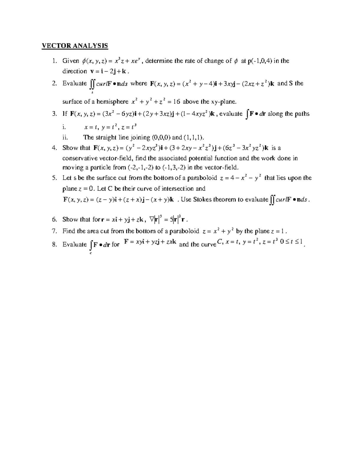 Vector Analysis - a summary of class notes - VECTOR ANALYSIS 1. Given ...