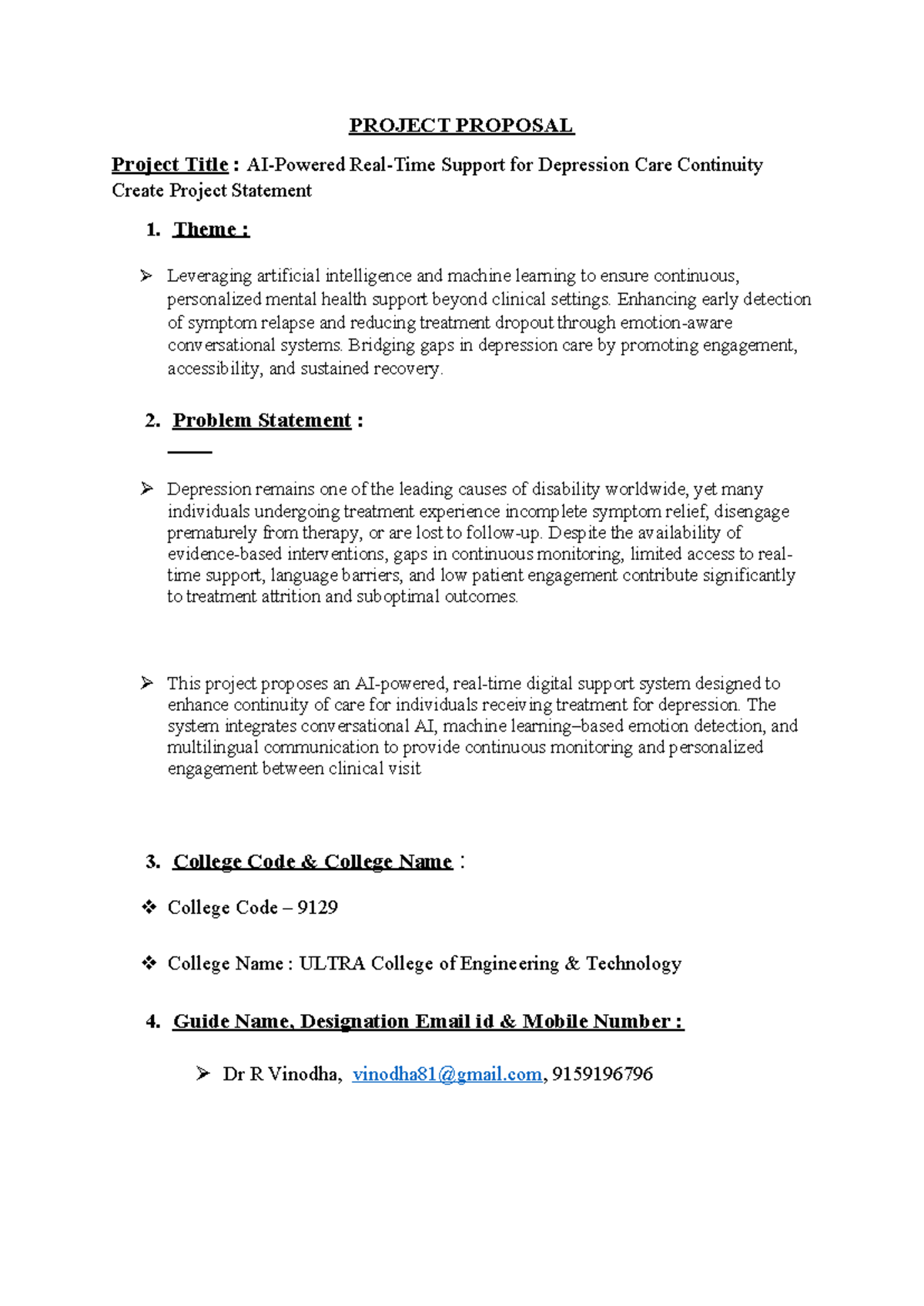PROJECT PROPOSAL: AI-Driven Support for Depression Care Continuity ...