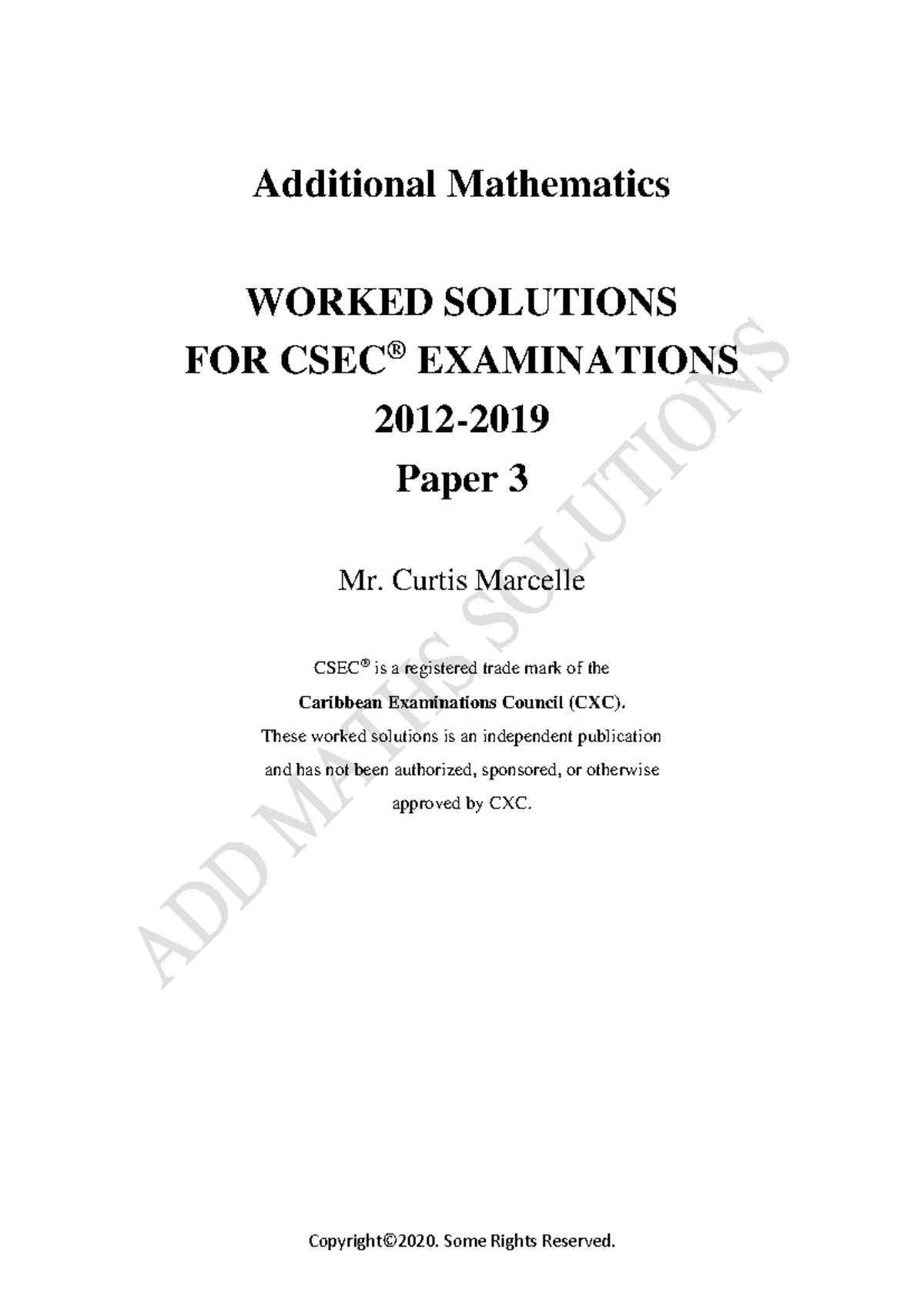 CSEC Additional Mathematics Paper 3 Solutions - May/June 2012 - Studocu