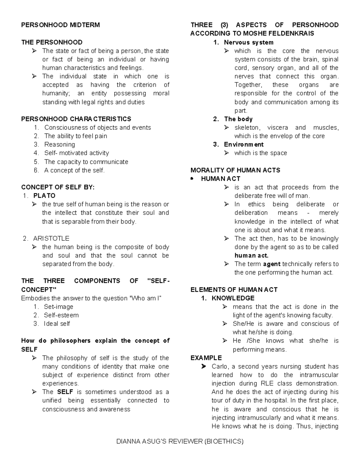 PERSONHOOD MIDTERM REVIEWER (BIOETHICS) - Studocu