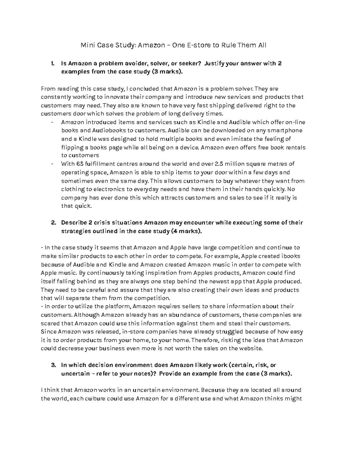 Amazon Mini Case Study: Analyzing Challenges & Strategies - Studocu