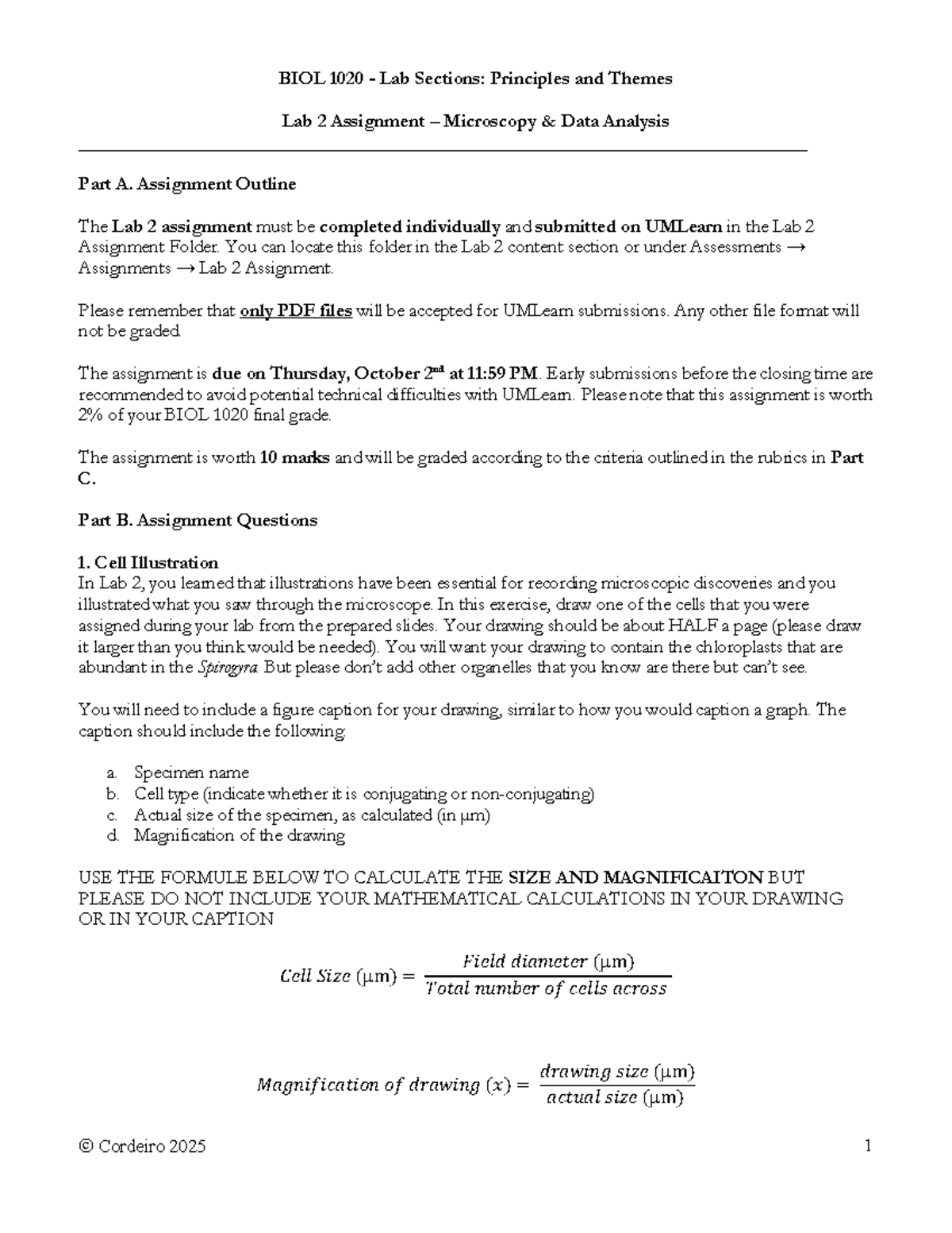 BIOL 1020 Lab 2 Assignment: Microscopy Data Analysis Guide - Studocu