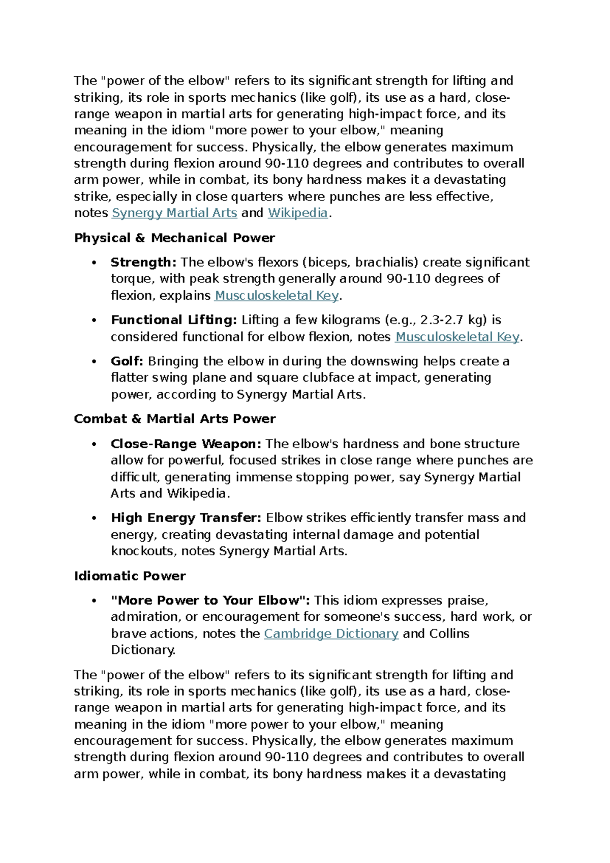 Mg - k67uyh: The Power of the Elbow in Sports and Martial Arts - Studocu