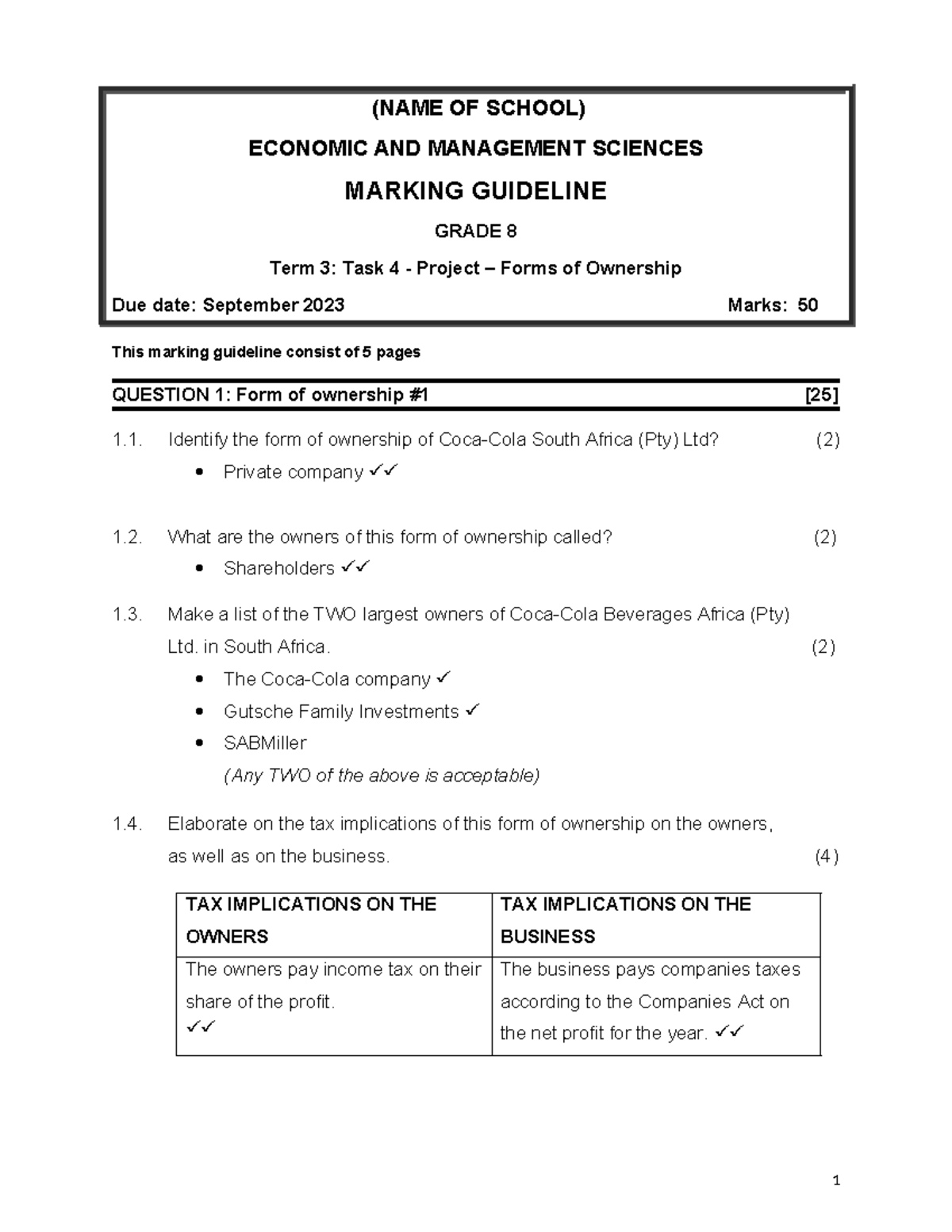 Forms of Ownership Project - EMS Grade 8 Term 3 Task Guide - Studocu