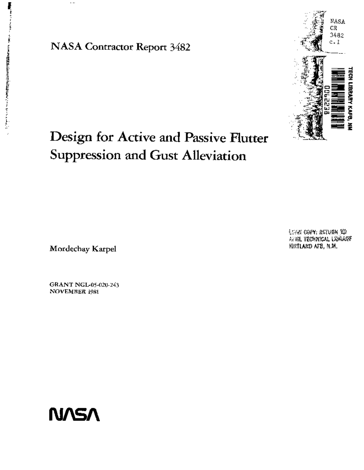 NASA Contractor Report 3482: Active & Passive Flutter Control ...