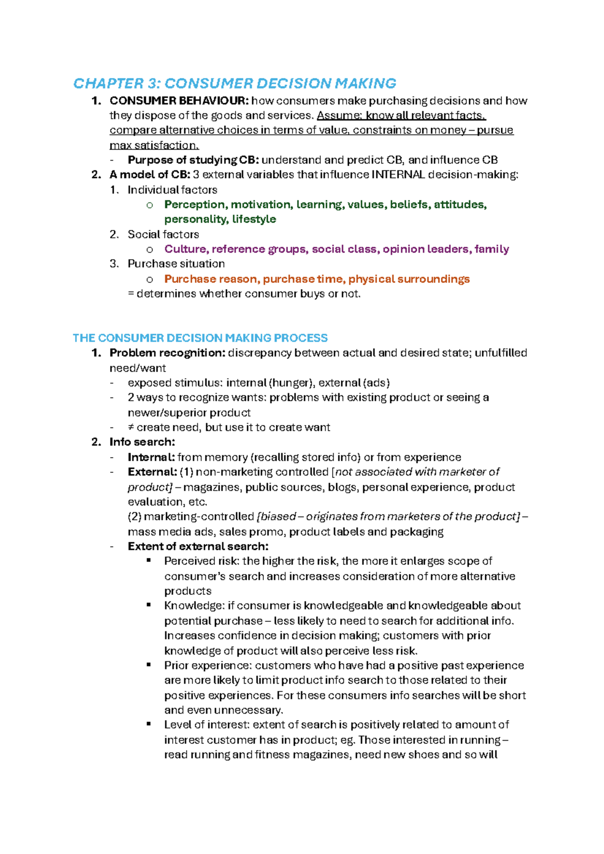 Chapter 3 - Consumer Decision Making Notes for MKTG 214 - Studocu
