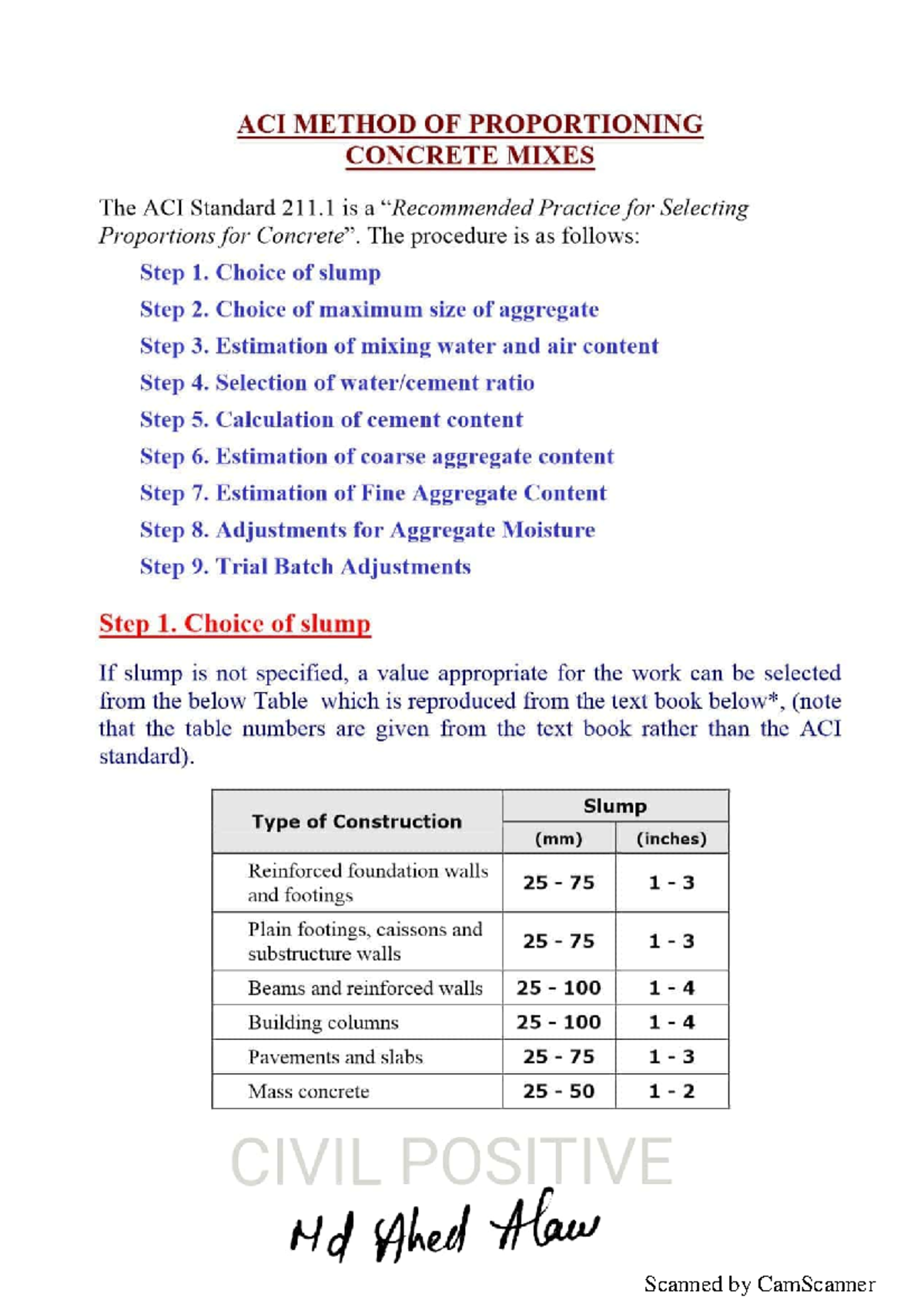ACI Method Procedure and STEP Mix Design 8-2-1 Overview - Studocu