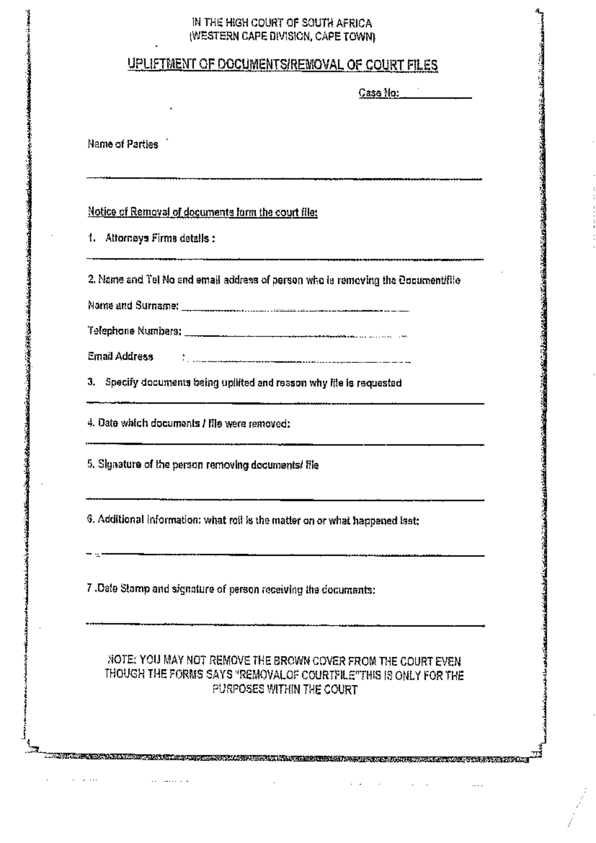 High Court Upliftment Form - Removal Notice Template - Studocu