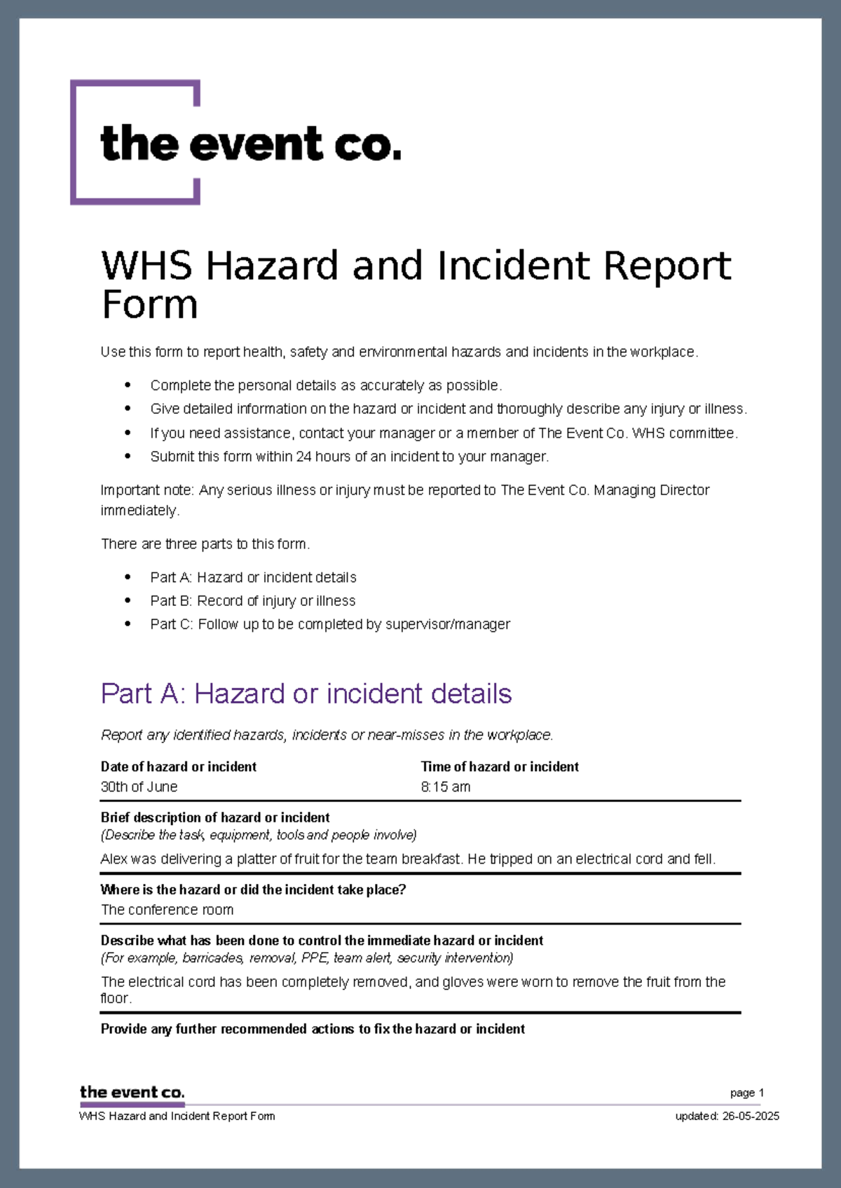 WHS Hazard & Incident Report Form - Essential Guidelines - Studocu