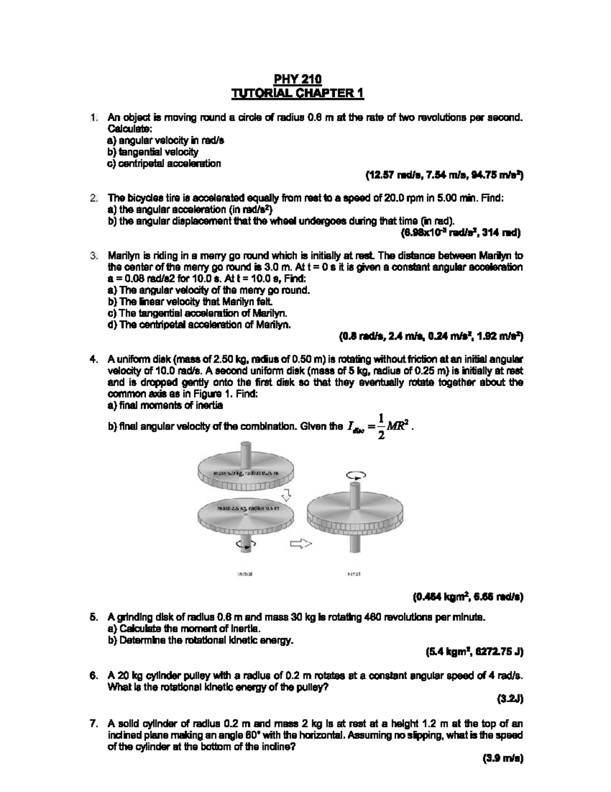 PHY 210 TUTORIAL CHAPTER 1: Angular Motion Calculations - Studocu