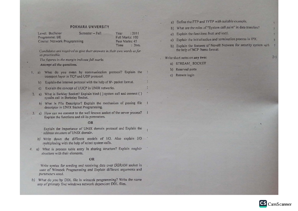 Network Programming PAST Questions Collection (2011-2015) - Studocu