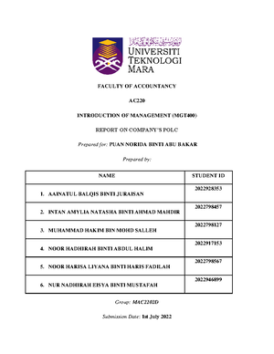 Assignment MGT400 individual - UNIVERSITI TEKNOLOGI MARA CAWANGAN ...