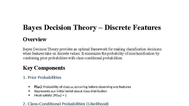Bayes Decision Theory: An Overview of Discrete Features - Studocu