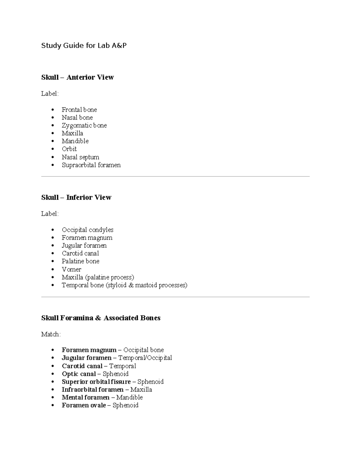Study Guide for A&P: Skeletal System Anatomy & Labeling - Studocu