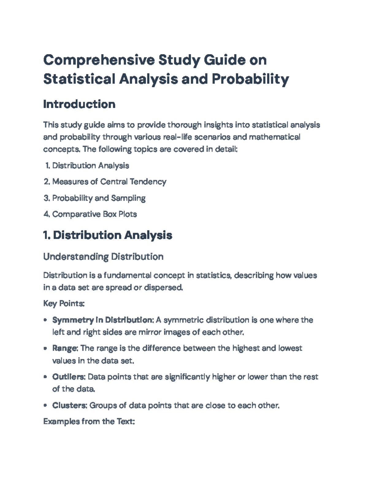 Statistical Analysis and Probability Study Guide (Course Code: Stats ...
