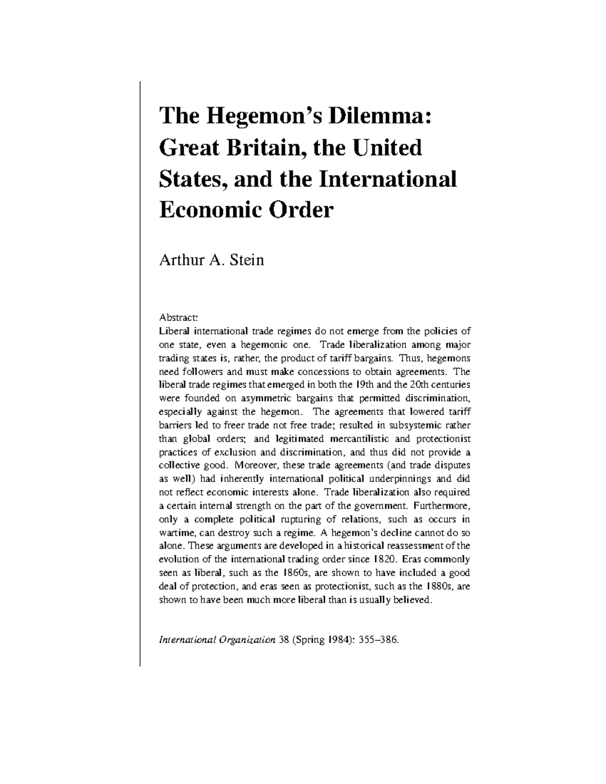 The Hegemons Dilemma Great Britain the U - The Hegemon’s Dilemma: Great ...
