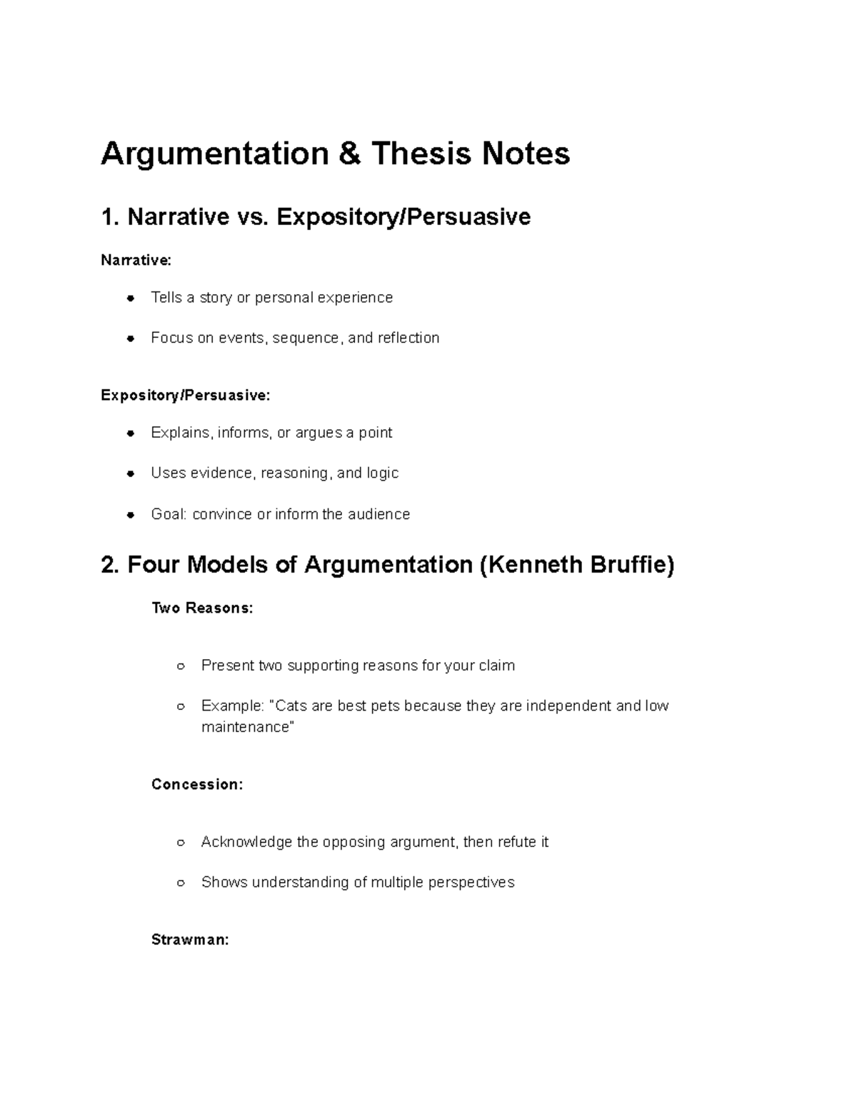 Argumentation Thesis Notes: Narrative vs. Models (ENG 101) - Studocu