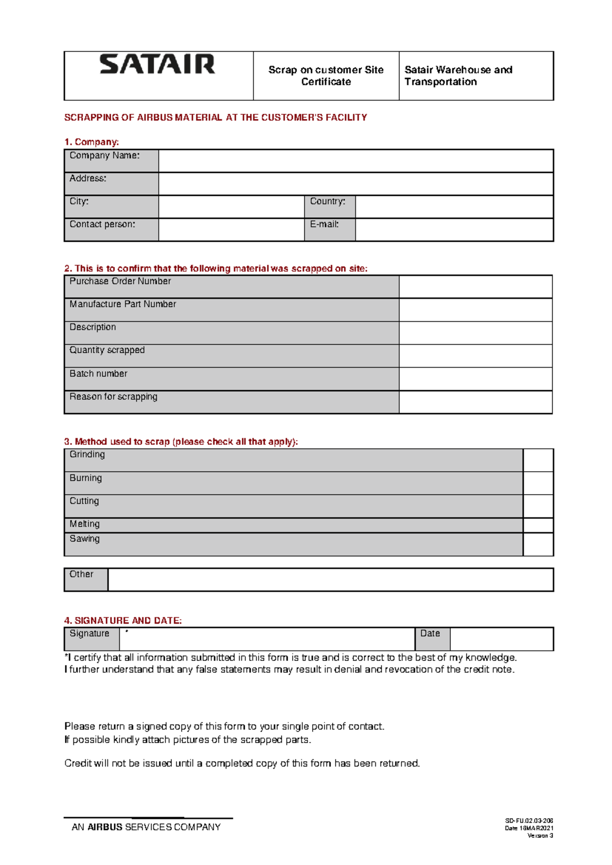 Scrap Certificate Template for Airbus Material - SD-FU KIHDG - Studocu