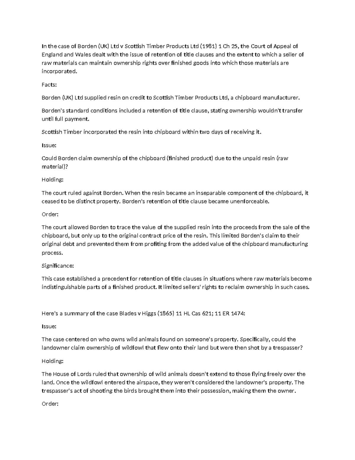 Key Property Law Cases Overview: Borden, Blades, and More - Studocu