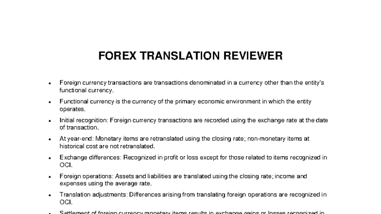 FOREX TRANSLATION REVIEWER: Key Concepts & IAS Guidelines - Studocu