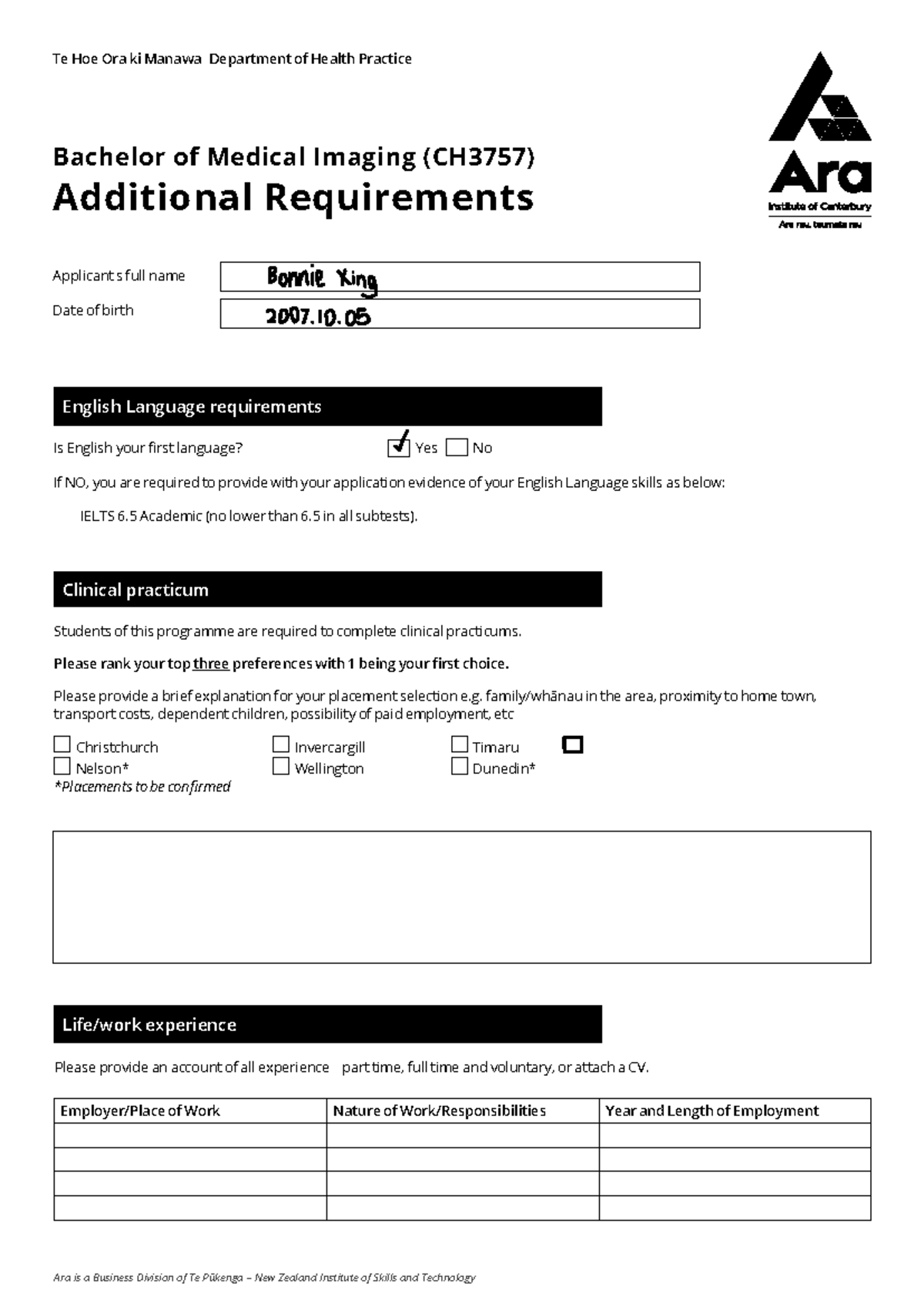 Medical Imaging (CH3757) Additional Requirements Form - Studocu