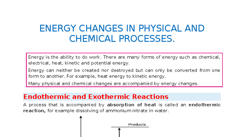 4.2 ENERGY CHANGES IN PHYSICAL & CHEMICAL PROCESSES - Studocu