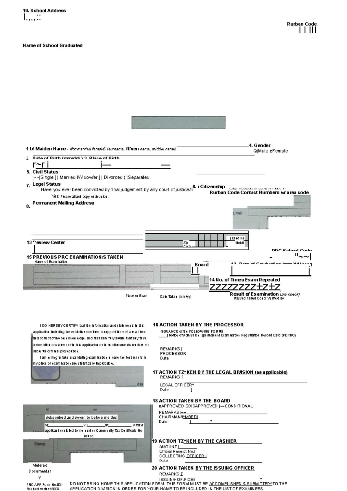 PRC Application Form for Physical Therapy Exam (PT 1) - Studocu