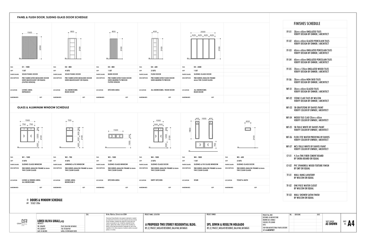 A4 Door and Window Schedule for Proposed Residential Bldg. - Studocu