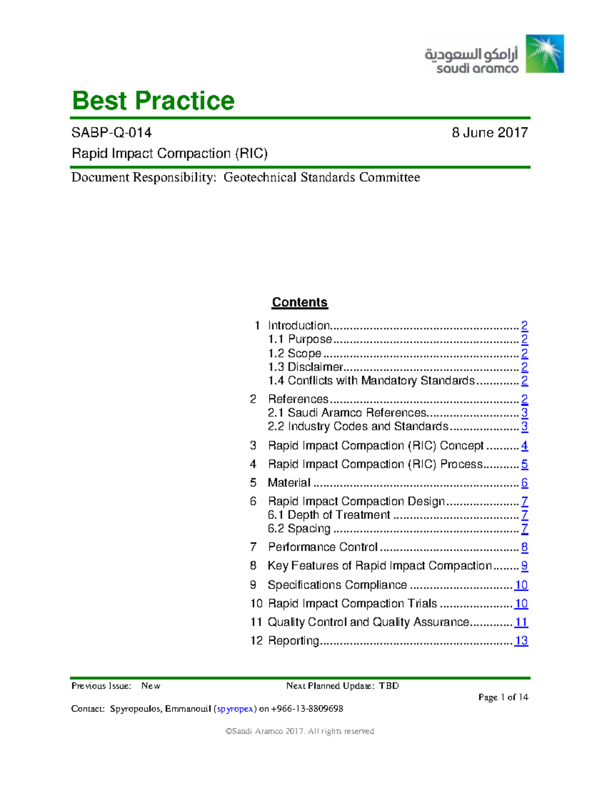 SABP-Q-014 - Best Practices for Rapid Impact Compaction (RIC) - Studocu