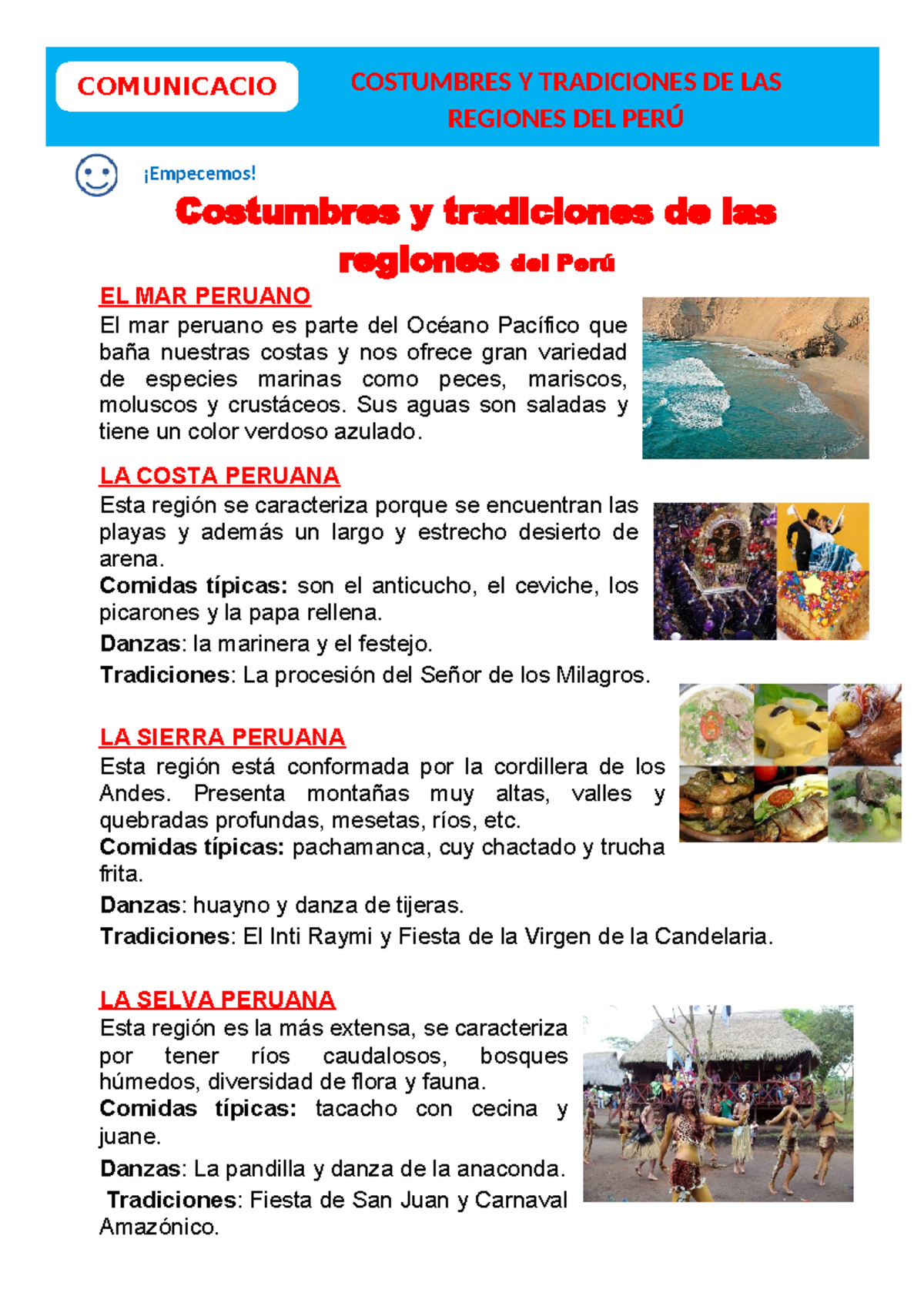D1 A2 Ficha PS: Costumbres y Tradiciones de Regiones del Perú - Studocu